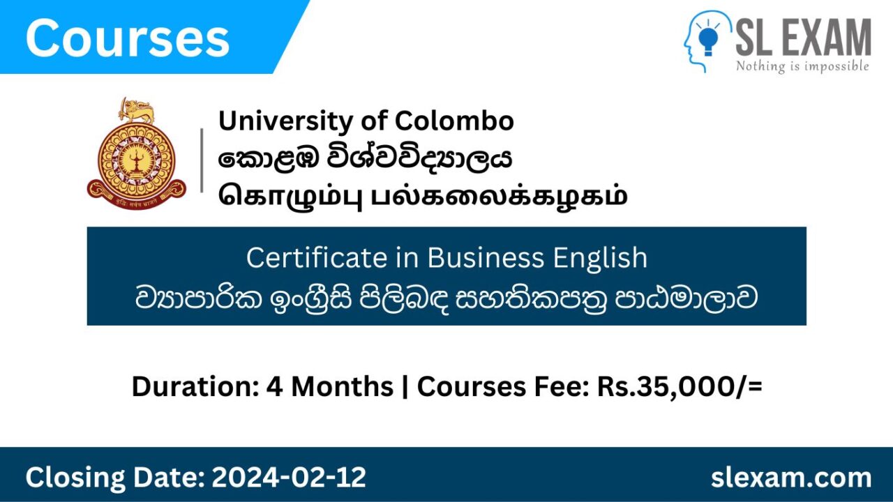 Certificate Course in Business English 2024 - University of Colombo